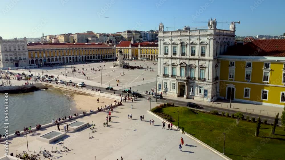Cinematic aerial view of Lisbon city - Portugal. View of "Praça do ...
