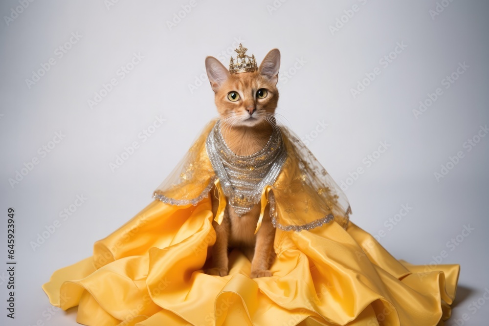 Abyssinian Cat Dressed As A Princess On White Background. Сoncept ...