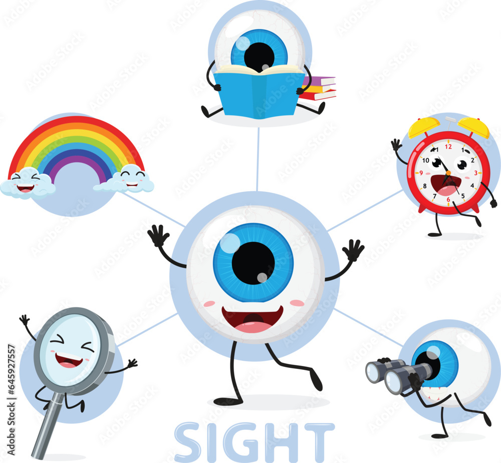 Sight sense organs chart cartoon character Stock Vector | Adobe Stock