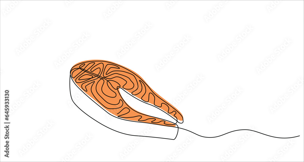 Fresh salmon fish in continuous line art drawing style. Salmon fish ...