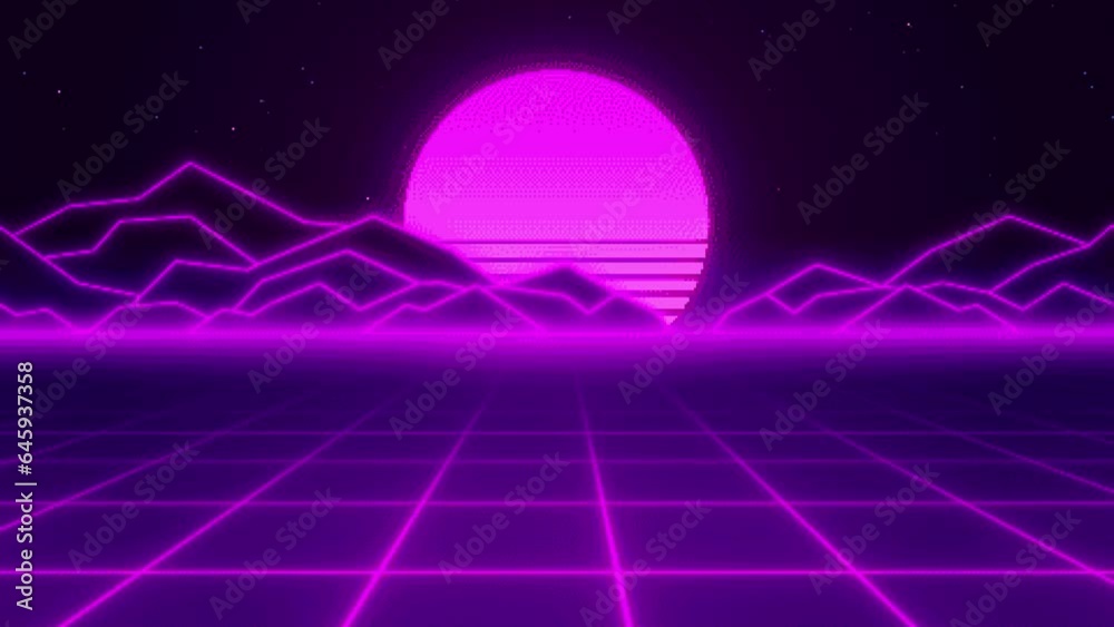 Universe Retro Futuristic 80's Background 4K. Synthwave wireframe net ...