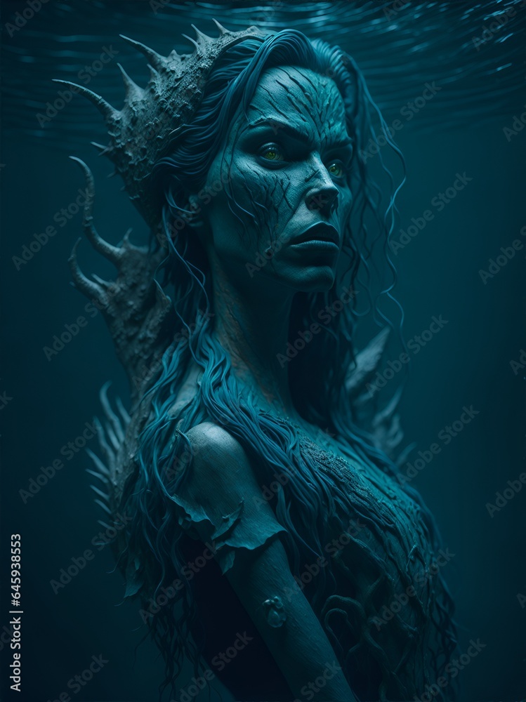 Illustration of a mermaid girl in the image of a sea maiden. Gothic, fabulous style of the ...