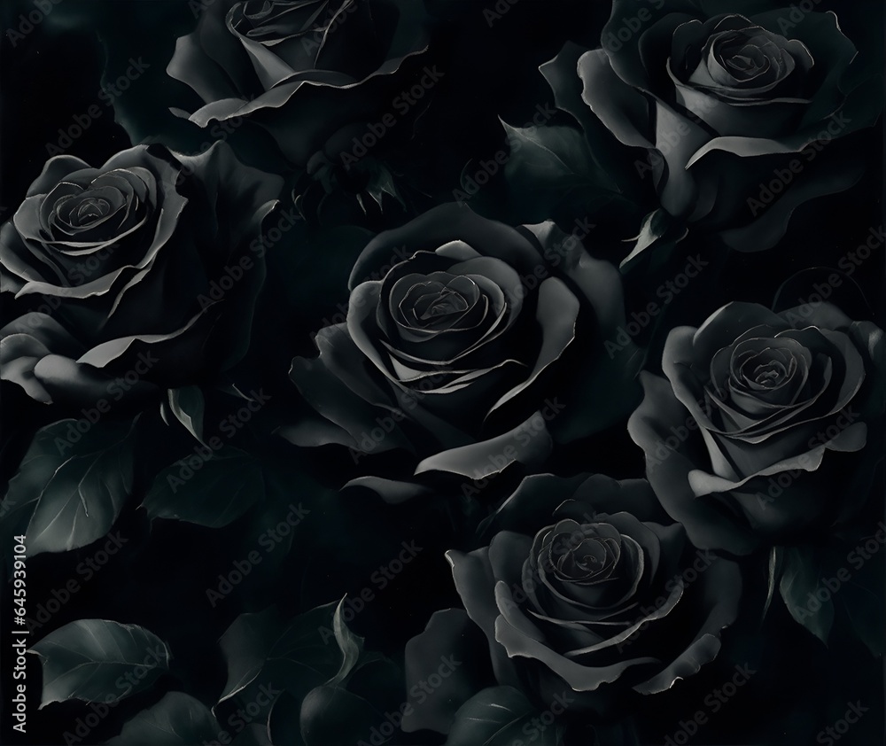 Black roses. Digital 2D watercolor painting. Painted flowers. Floral ...