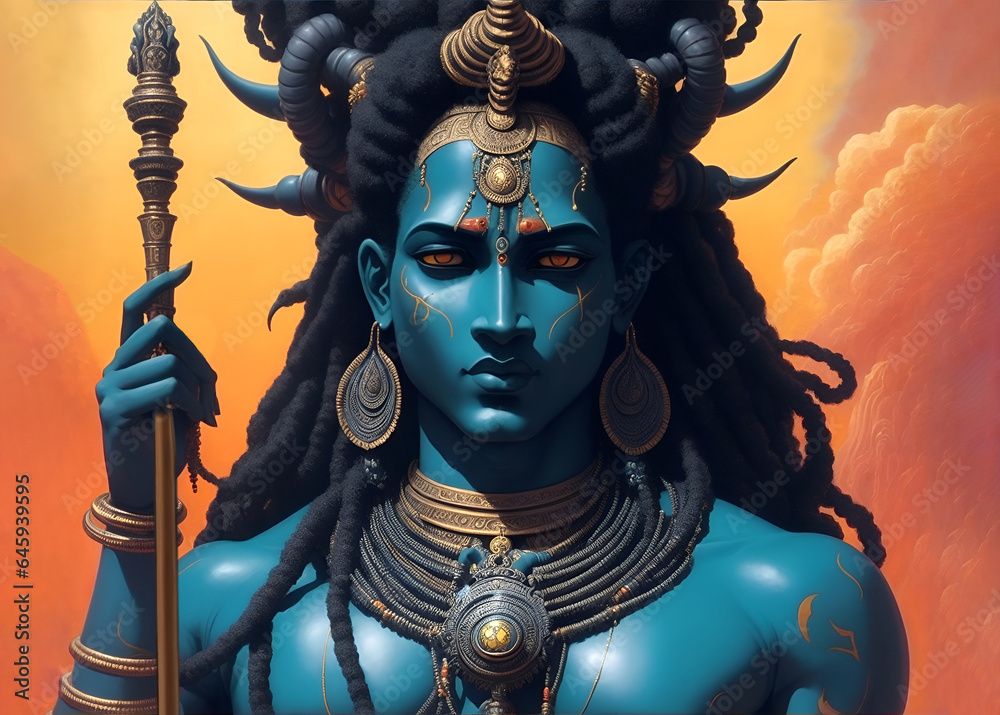 God Shiva. Decorative digital 2D painting. Color illustration for ...