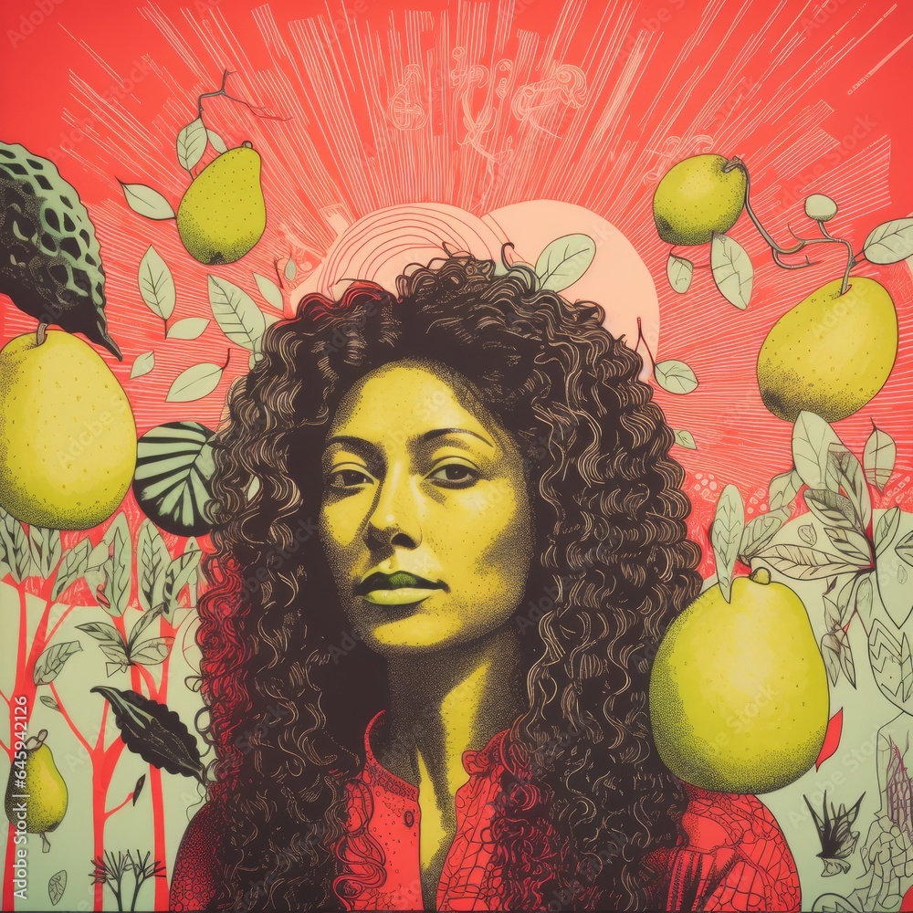 Avocado Punk, Portrait Illustration, Hand Drawn Style, Indigenous ...