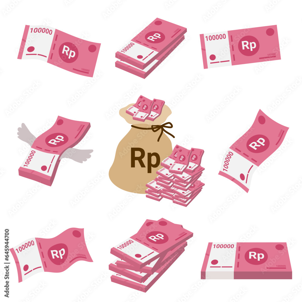 Indonesian rupiah money vector illustration in different angle and ...