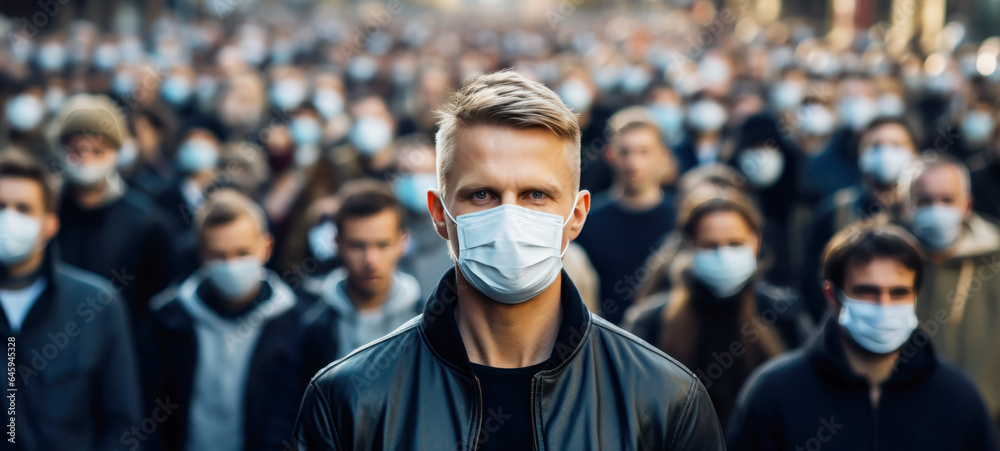 Men with a face mask, Protection versus viruses and infection, against ...