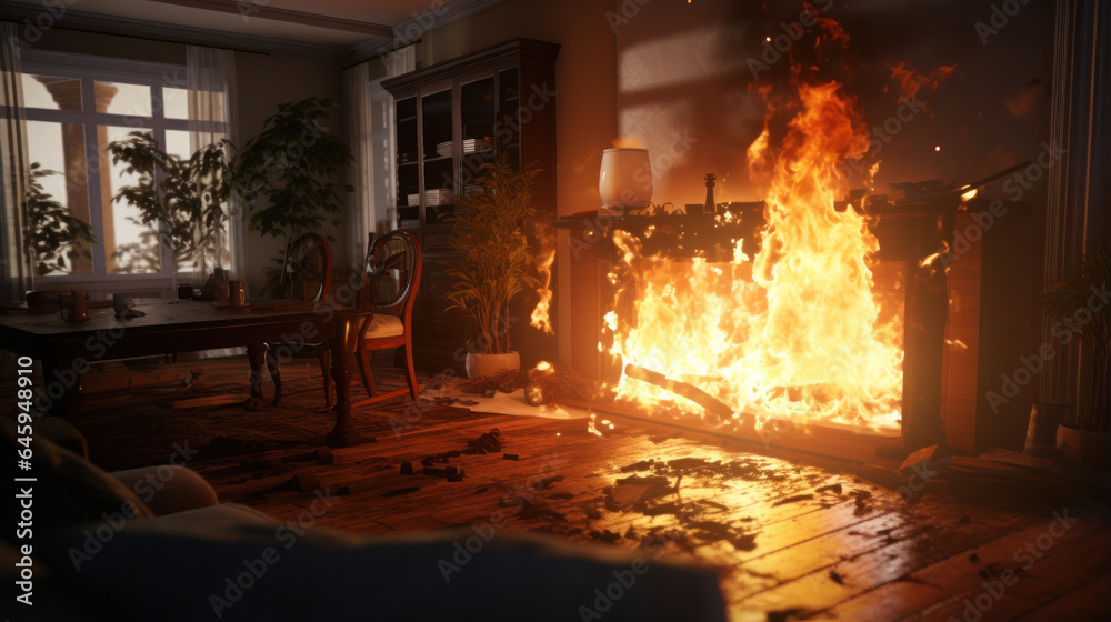 Emergency Unfolds: Fire Engulfs Living Room, Posing Dire Interior ...