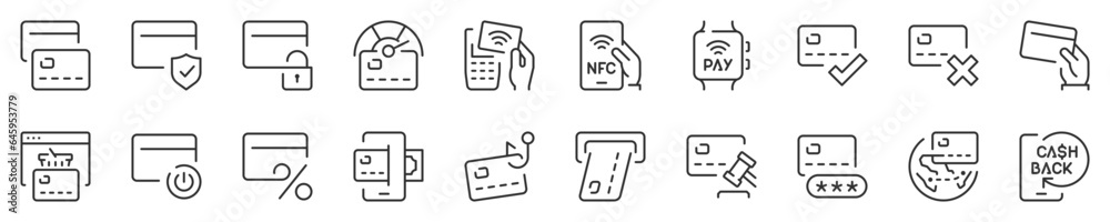 Credit cards thin line icon set. Symbol collection in transparent ...