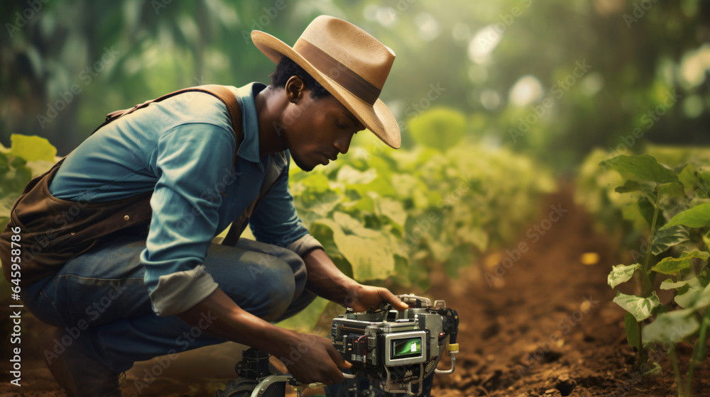 Precision Farming: A farmer using GPS-guided machinery to precisely ...