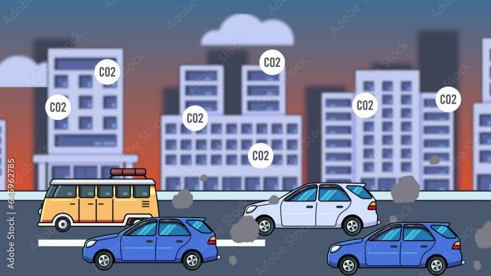 4k video animation about vehicle pollution, air pollution, vehicle ...