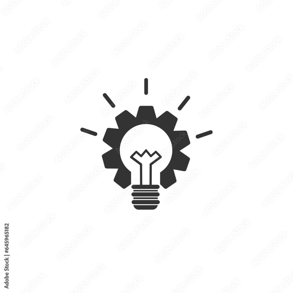 Solution logo with light bulb and gear. Stroke flat trend modern aha ...