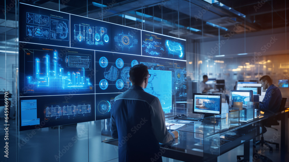 Engineers and technicians monitoring a smart grid control center ...
