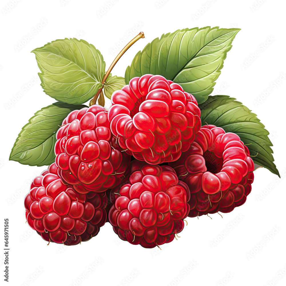 Raspberry with green leaves . Clipart PNG image . Transparent ...