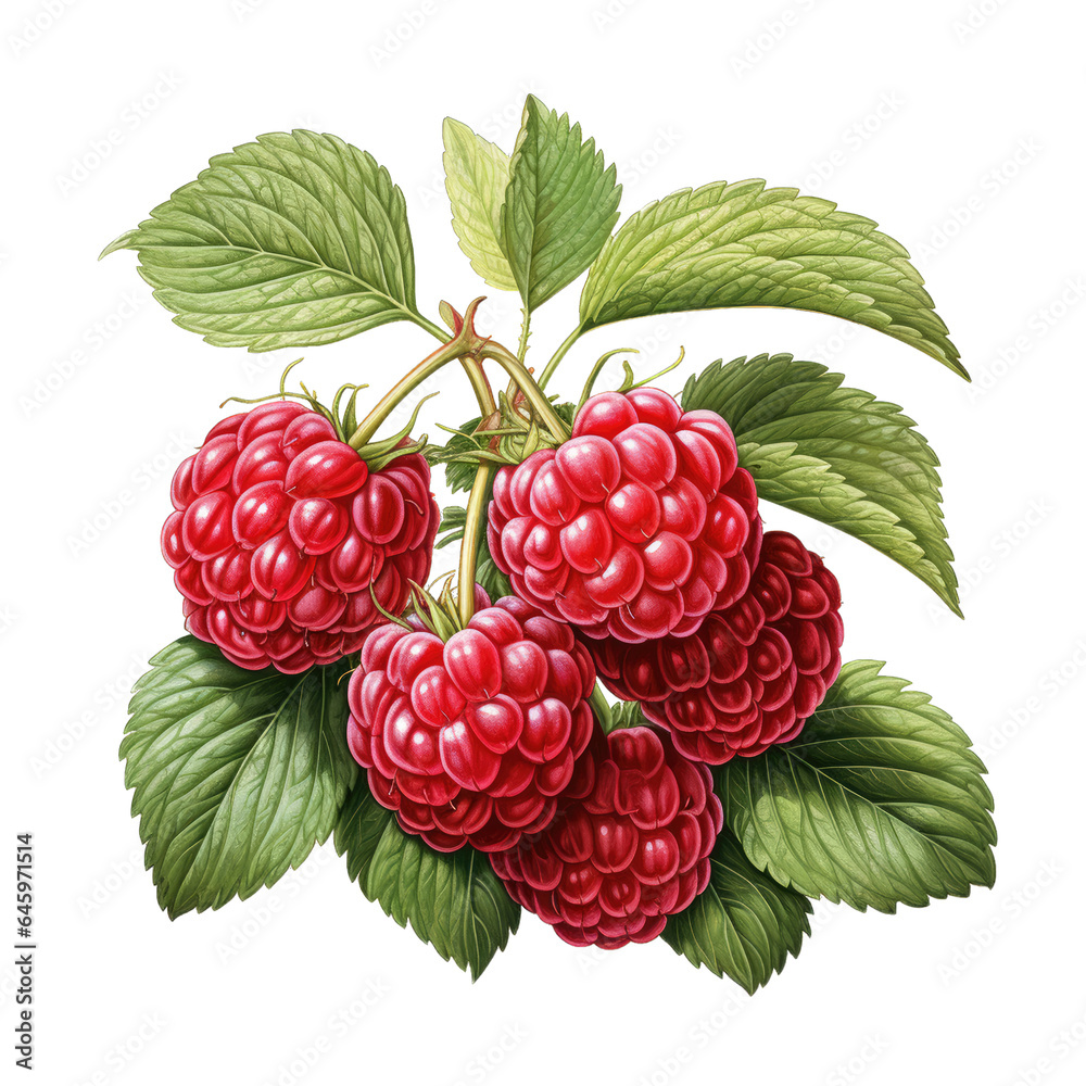 Raspberry with green leaves . Clipart PNG image . Transparent ...