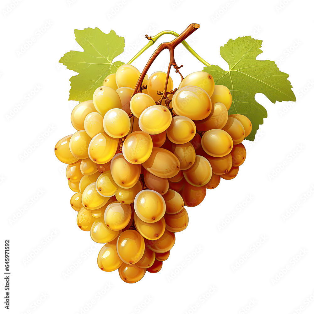 Yellow grapes with vines and green leaves . Clipart PNG image ...
