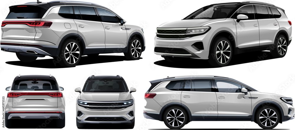 Realistic Vector White Car Mini Van Blueprint in front, back, side and ...