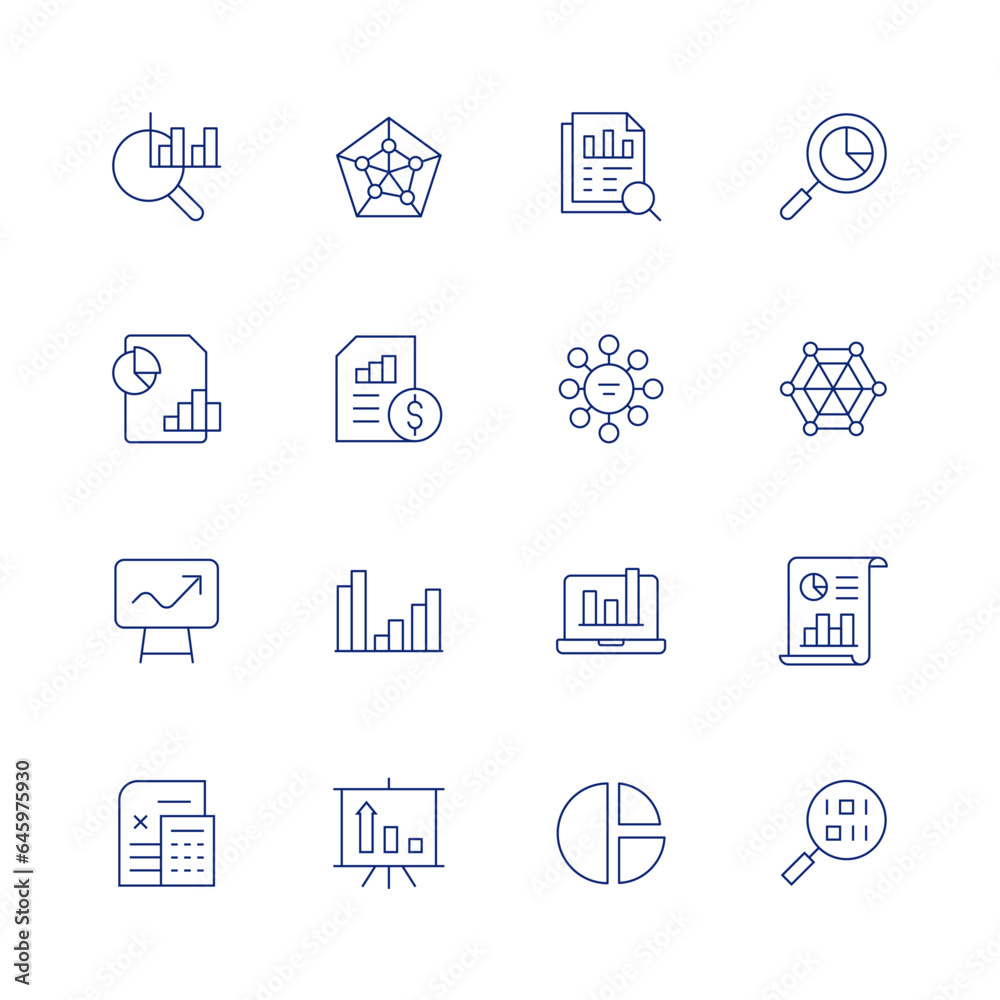 Analytics line icon set on transparent background with editable stroke. Containing analysis ...