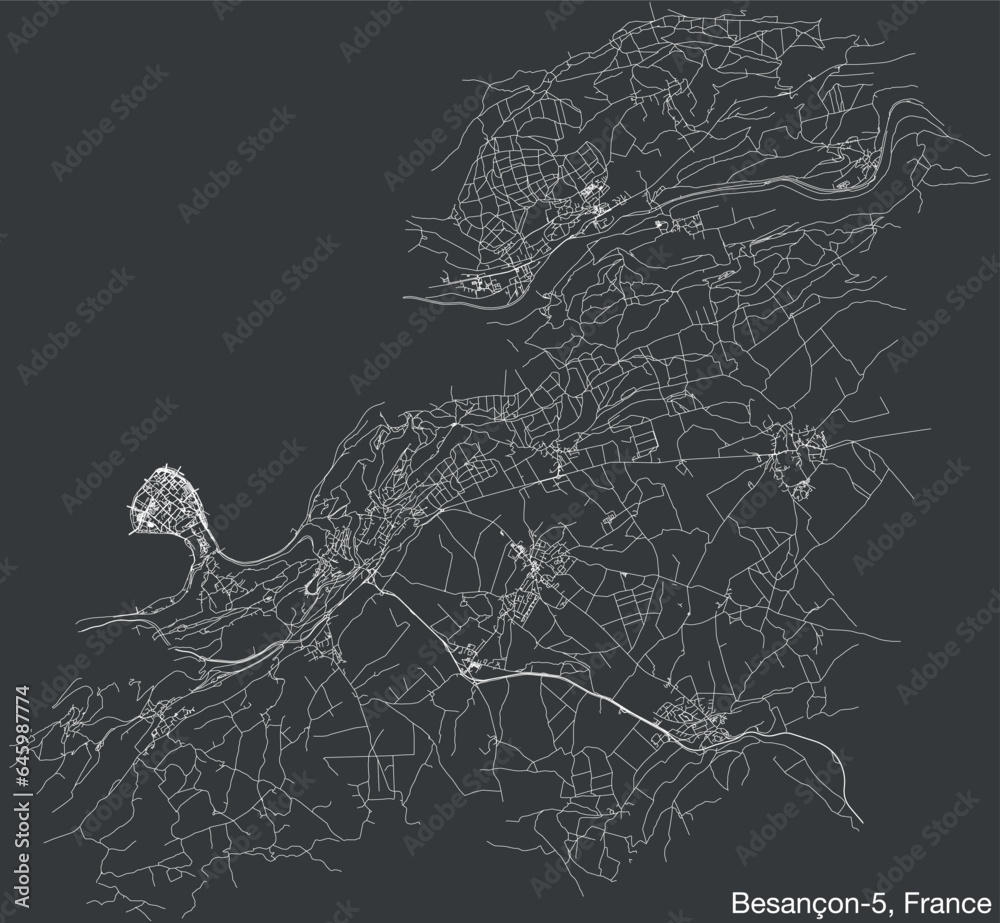 Detailed hand-drawn navigational urban street roads map of the BESANCON ...