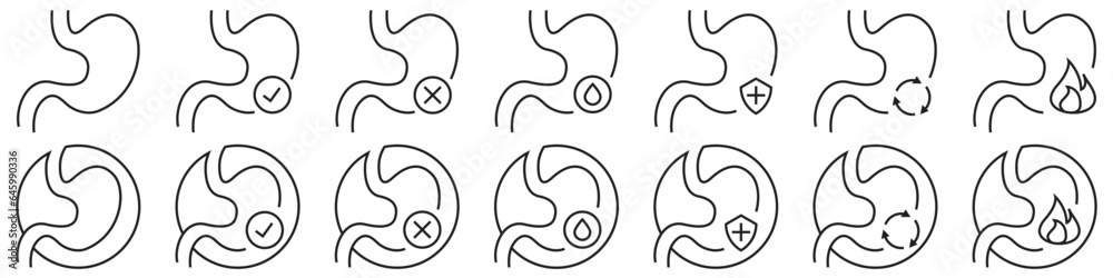 Stomach icon. Human abdominal digestion problem treatment symbol. Upset ...