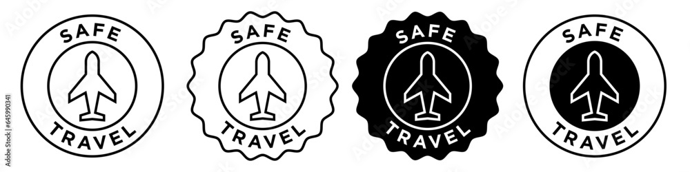 Safe travel icon. Tourist safety insurance policy symbol. Flight ...