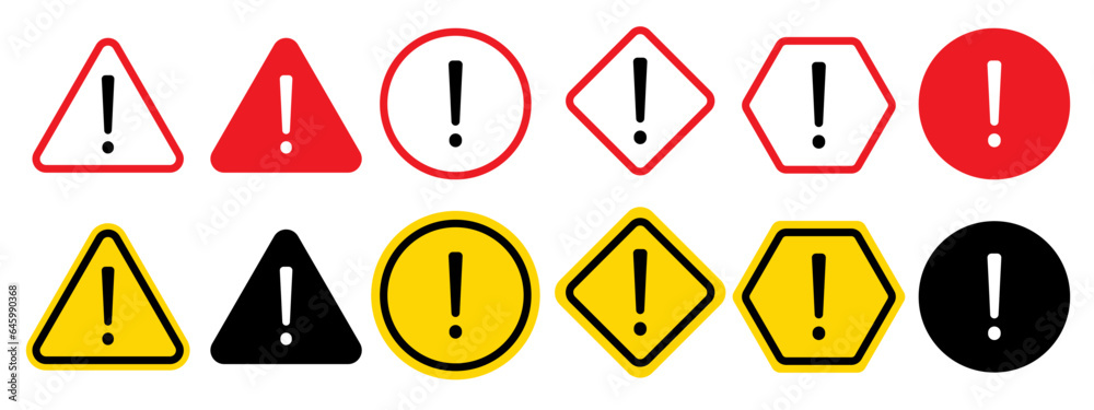 Fototapeta Warning sign icon. Caution alert message in hazardous place ...