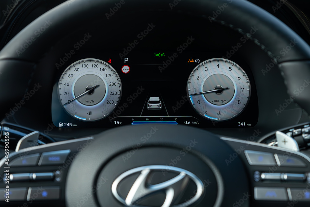 Novosibirsk/ Russia – September 08 2023: Hyundai Palisade, car Interior ...