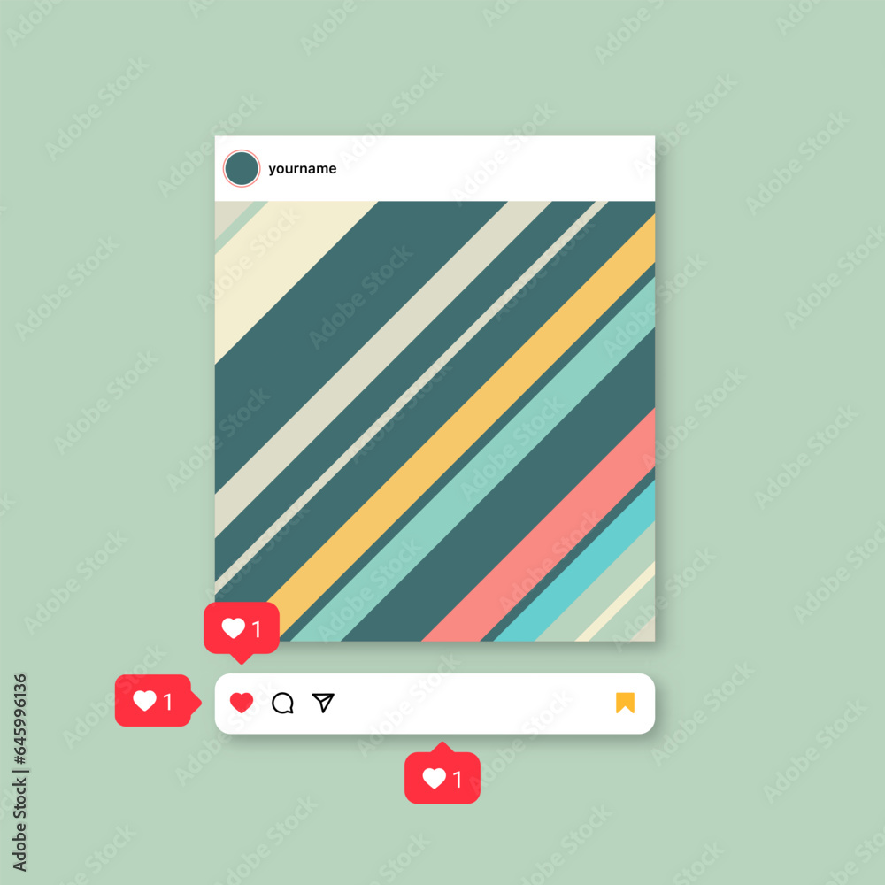 social media post frame mockup template. social network notification ...