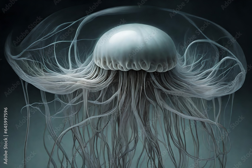 stunning surreal horror jellyfish, anatomy, midshot, translucent ...
