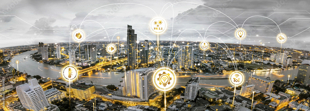 bangkok smart city IoT wide screen technology urban development ...