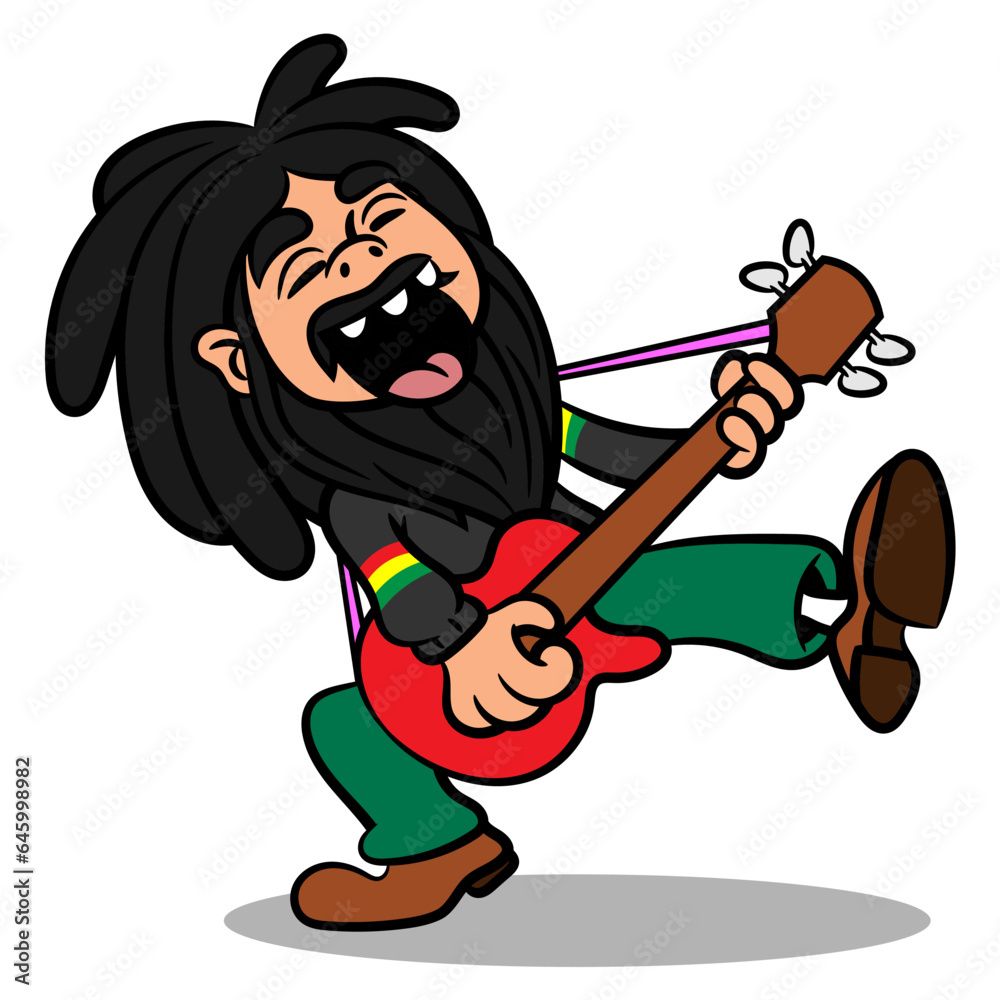 Dreadlocks men wearing a jacket with rasta colors playing a electric ...