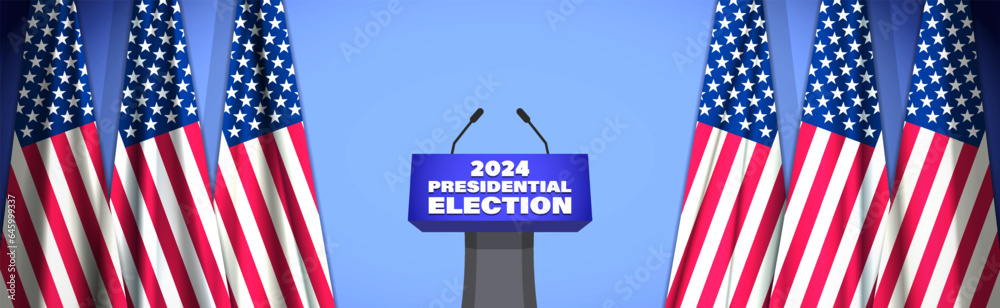 Vector american political poster. USA flags and tribune with 2024 ...
