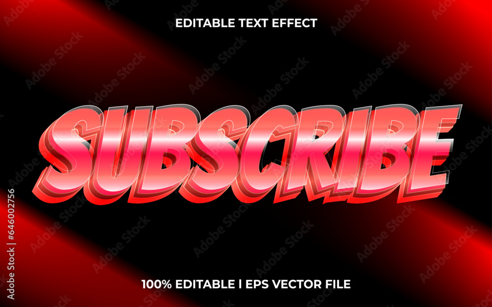 Subscribe 3d text effect with glow theme. typography for social media ...