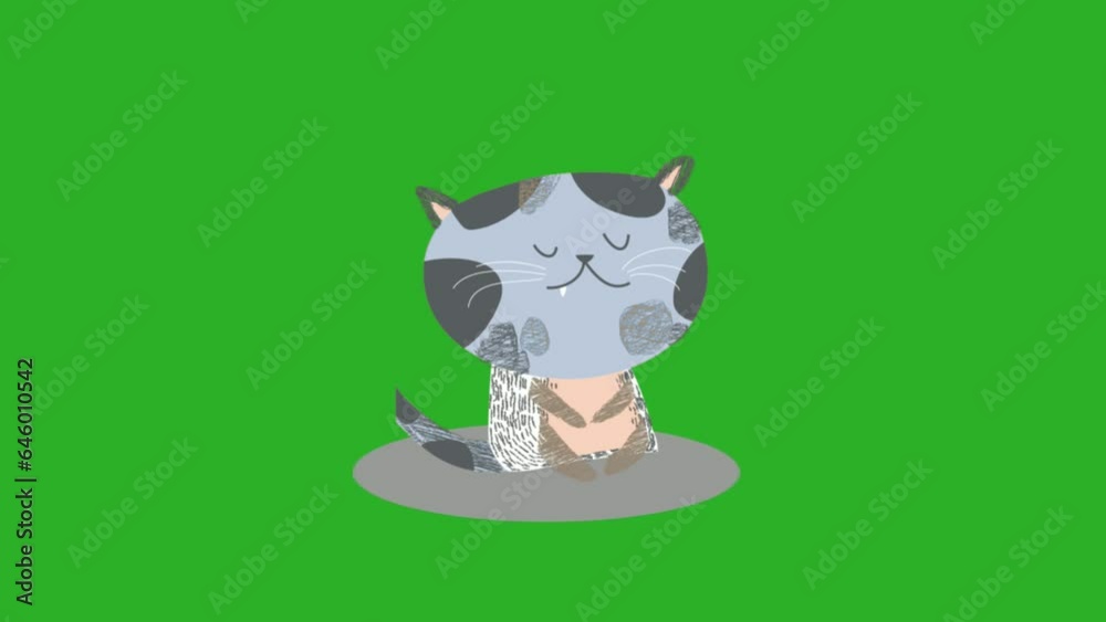 Animated cute cat is relaxing. Animation of cats playing, with green ...