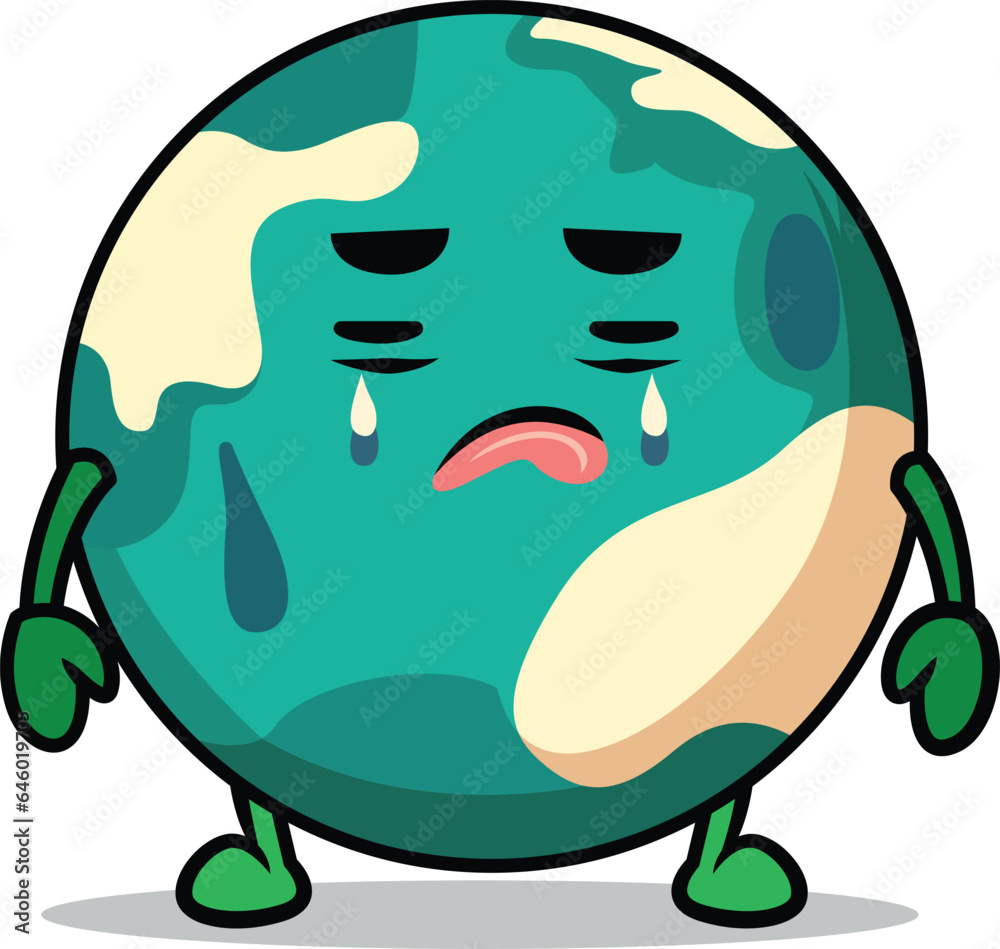 Earth fallen sick vector illustration, globe, world crying and tearing ...