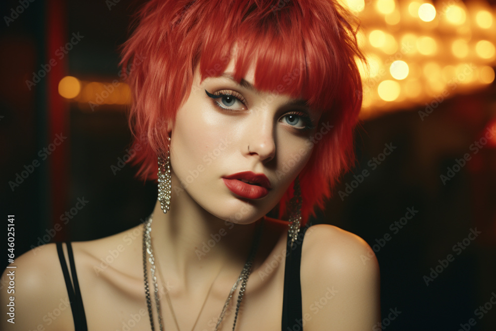 Portrait of a young woman model in 1980's Miami or similar east coast ...