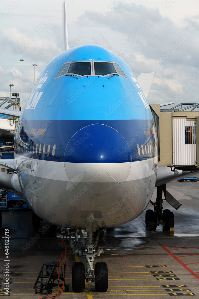 The nose of the fuselage of a Boeing 747, a four-engine aircraft ...