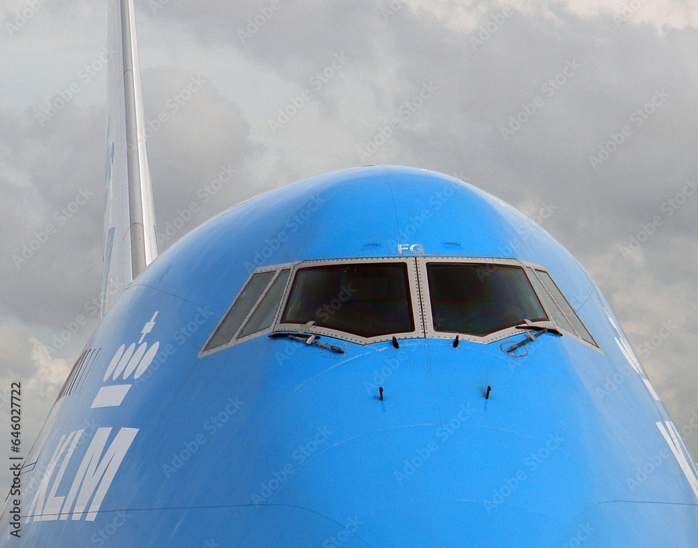 The nose of the fuselage of a Boeing 747, a four-engine aircraft ...