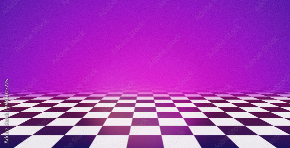 Retro grainy pattern with black and white checkered floor, vaporwave ...