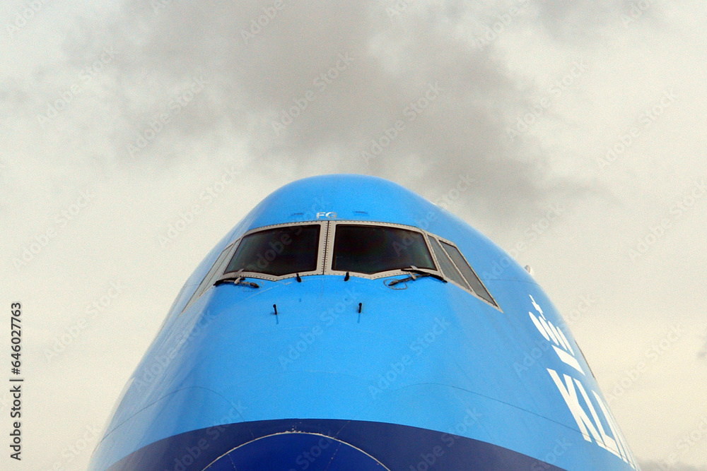 The nose of the fuselage of a Boeing 747, a four-engine aircraft ...