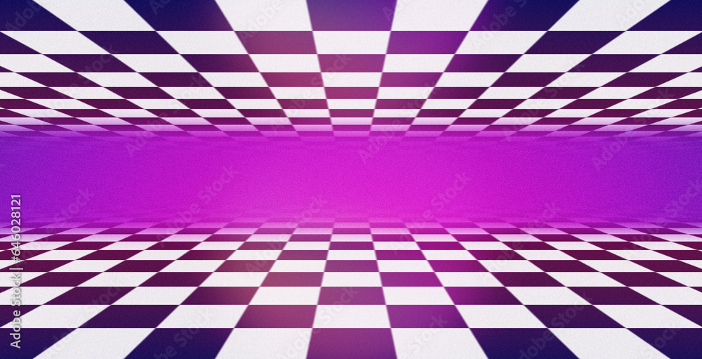 Retro grainy pattern with black and white checkered floor, vaporwave ...