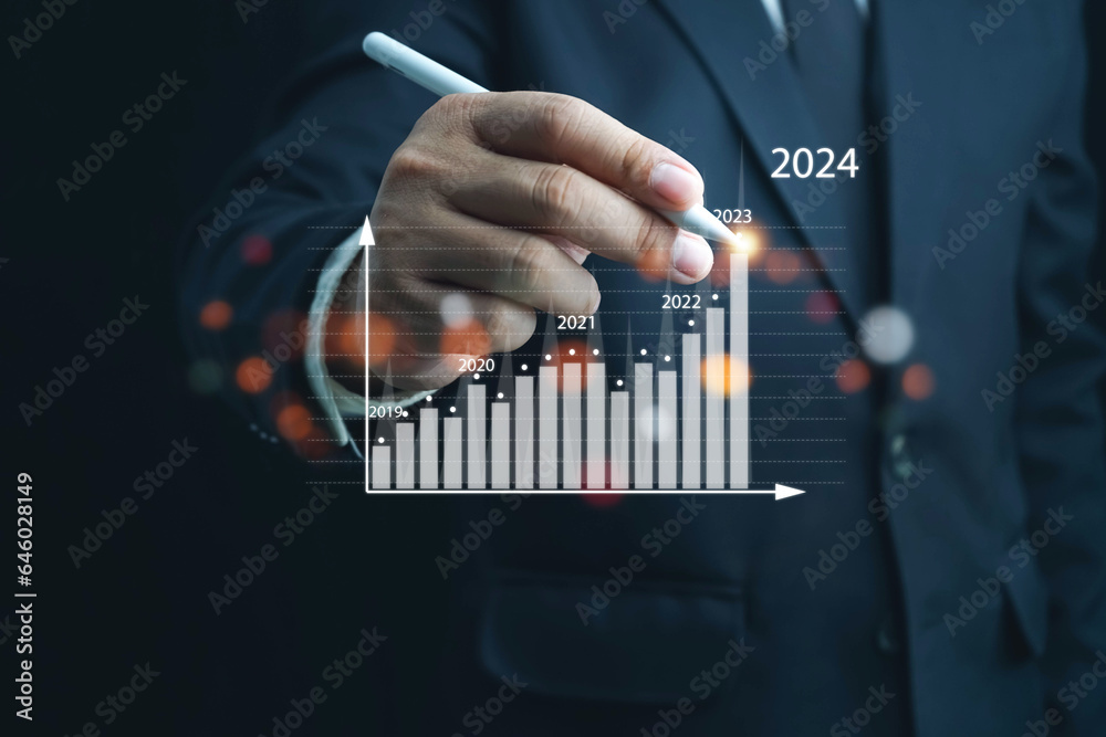 Businessman pointing arrow corporate future growth plan,Businessman ...