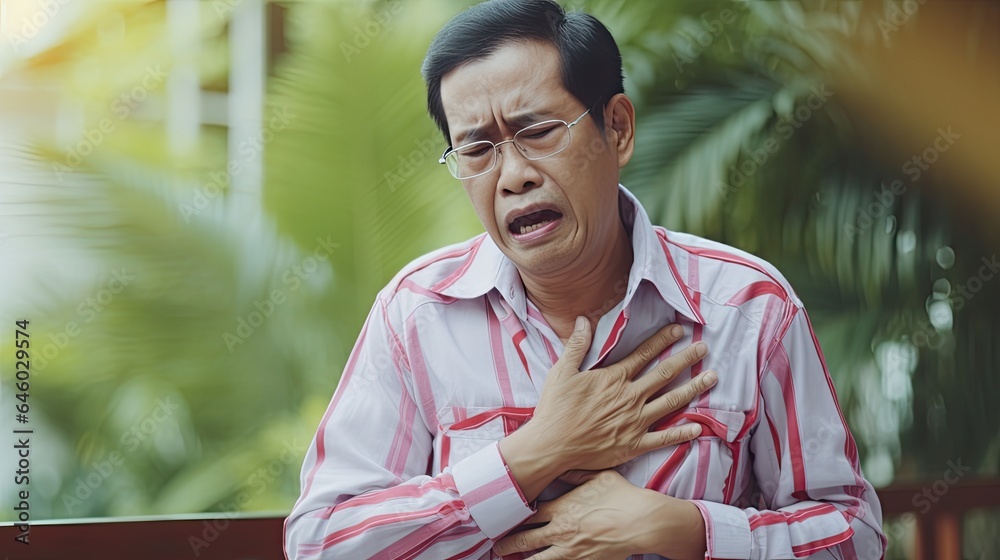 hand hold chest with heart attack symptoms, man working hard have chest ...