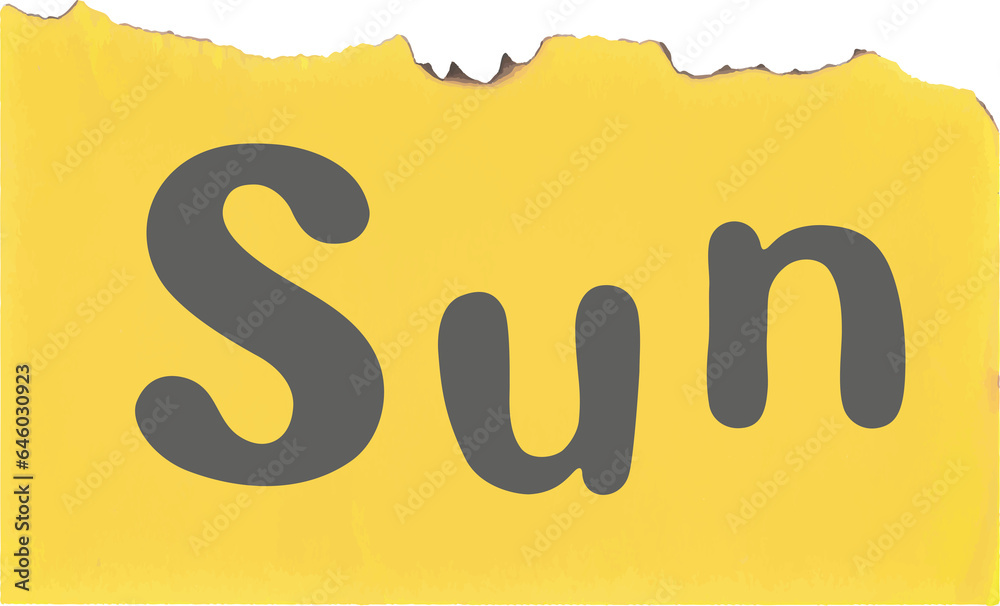 sticker day of the week - sunday on a yellow torn piece of paper, the ...