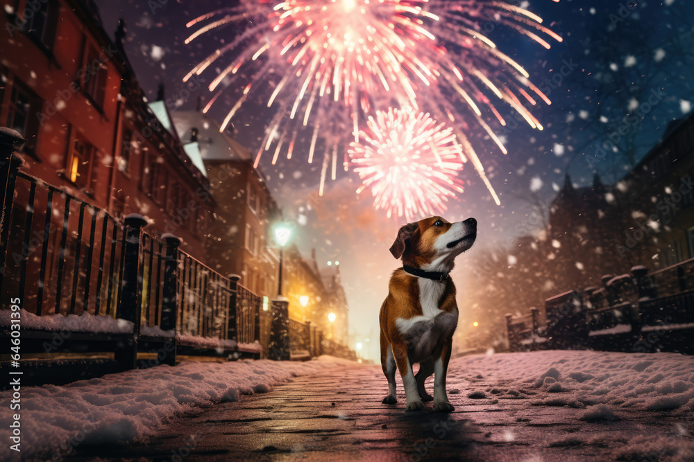Cute dog scared and terrified of New Year's Eve fireworks, lost in the ...