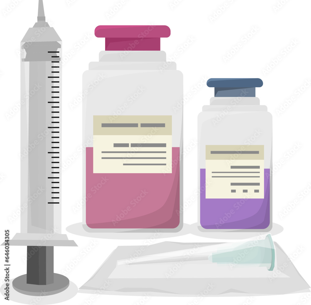 Injector with needle for medical drug injection, vaccine for care and ...