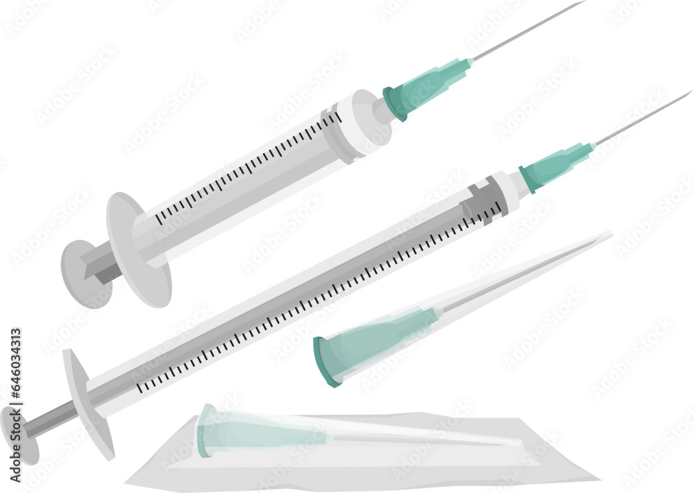 Injector with needle for medical drug injection, vaccine for care and ...