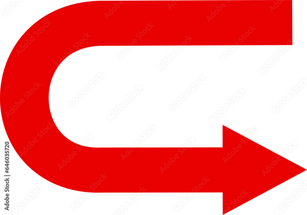 Red go back return arrow icon, simple vector u turn shape pointer flat ...
