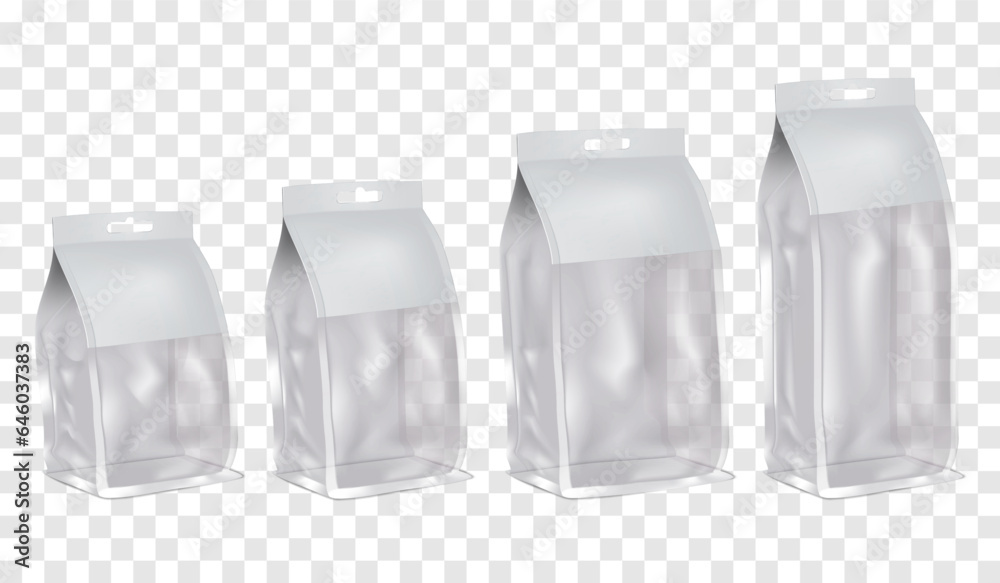 Packaging bag with clear window and euro slot hanger vector mockup ...