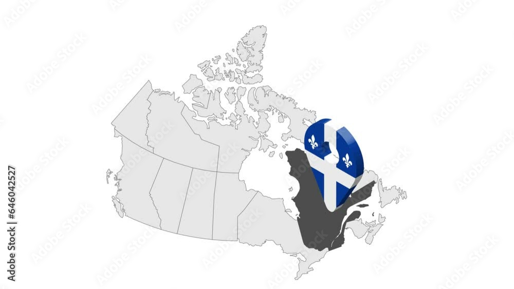 Location Quebec on map Canada. 3d Quebec flag map marker location pin ...